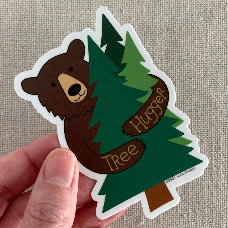Tree Hugger Bear Vinyl Sticker / Environmentalist Sticker / - Etsy