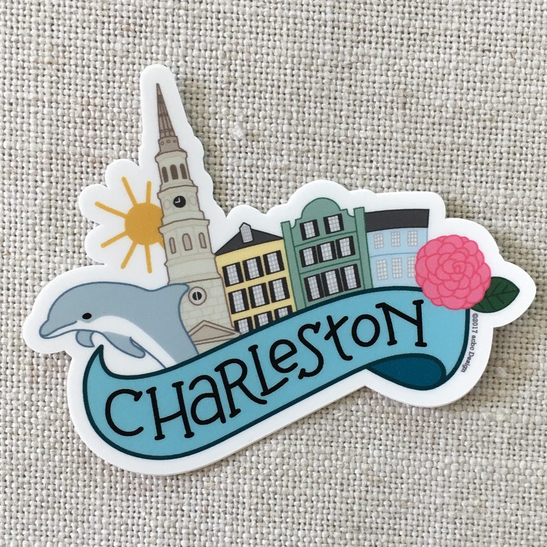 Charleston South Carolina Vinyl Sticker Rainbow Row Dolphin | Etsy