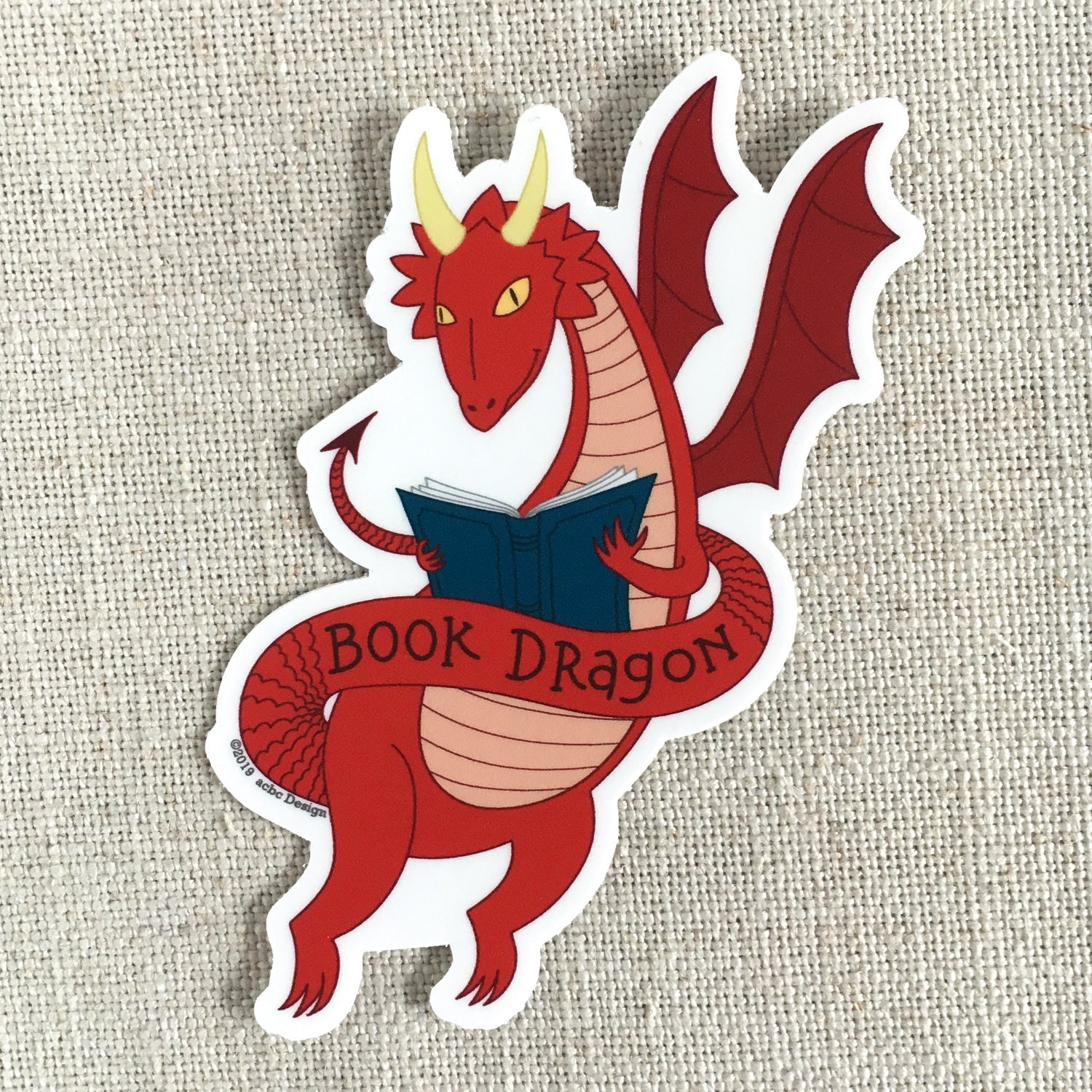 Book Dragon Sticker: Red Dragon Reader, Waterproof Vinyl - Etsy