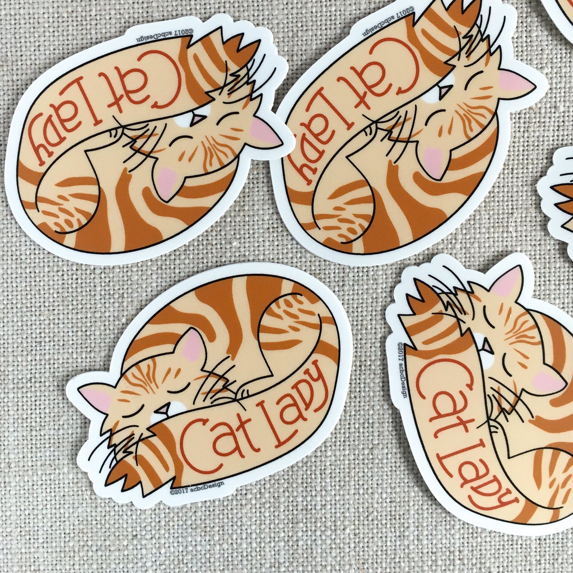 Cat Lady Tabby Kitty Vinyl Sticker / Sleepy Tabby Cat Sticker | Etsy