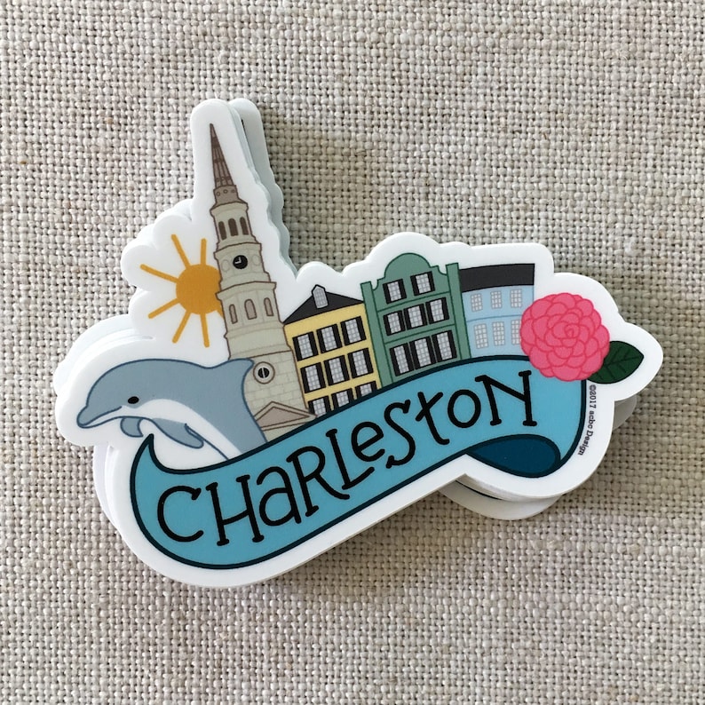 Charleston South Carolina Vinyl Sticker Rainbow Row Dolphin | Etsy