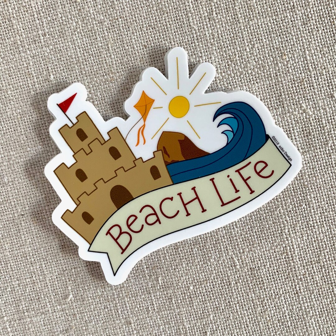 Beach Life Sandcastle Vinyl Sticker / Whimsical Illustrated Sticker ...