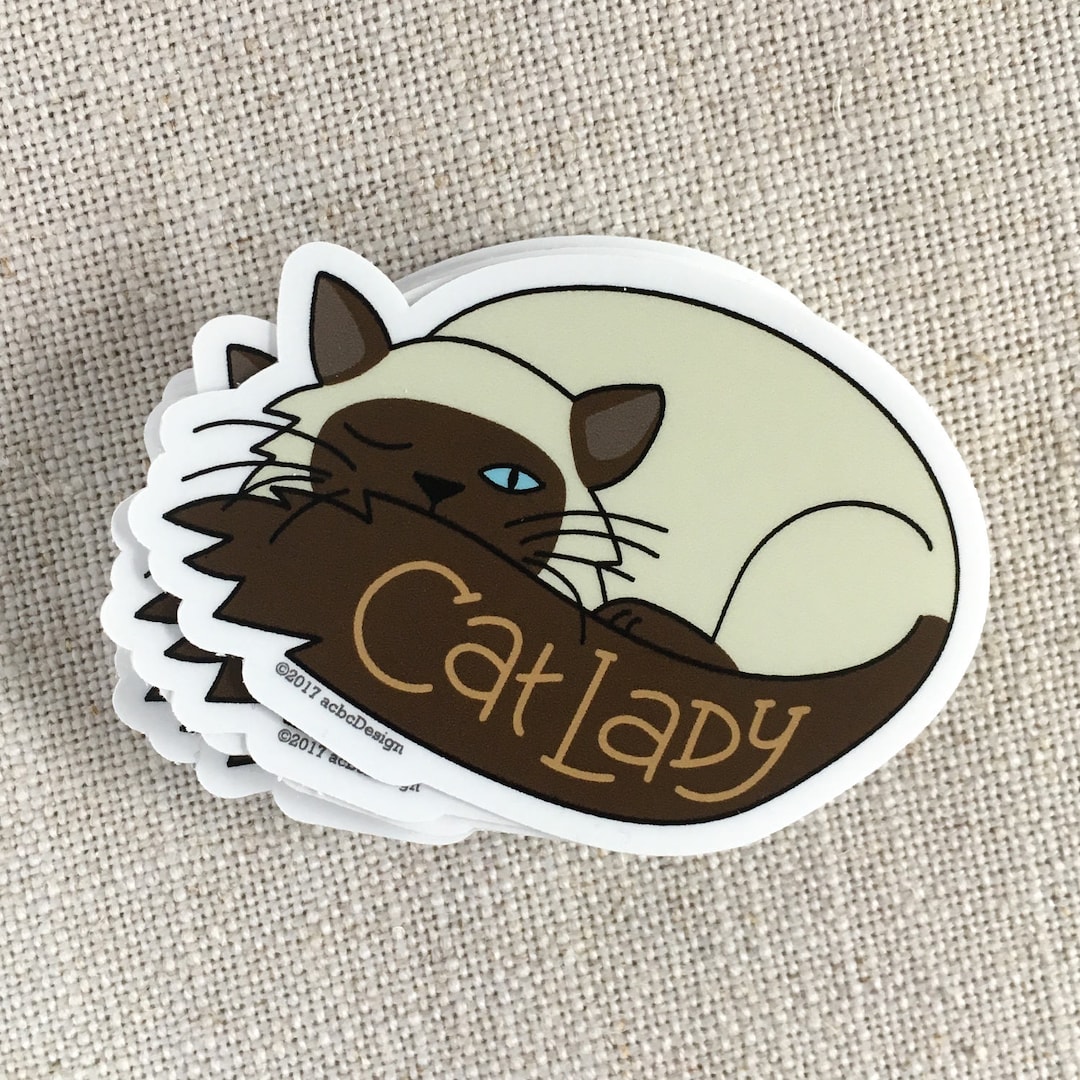 Cat Lady Siamese Kitty Vinyl Sticker / Sleepy Siamese Cat Sticker ...