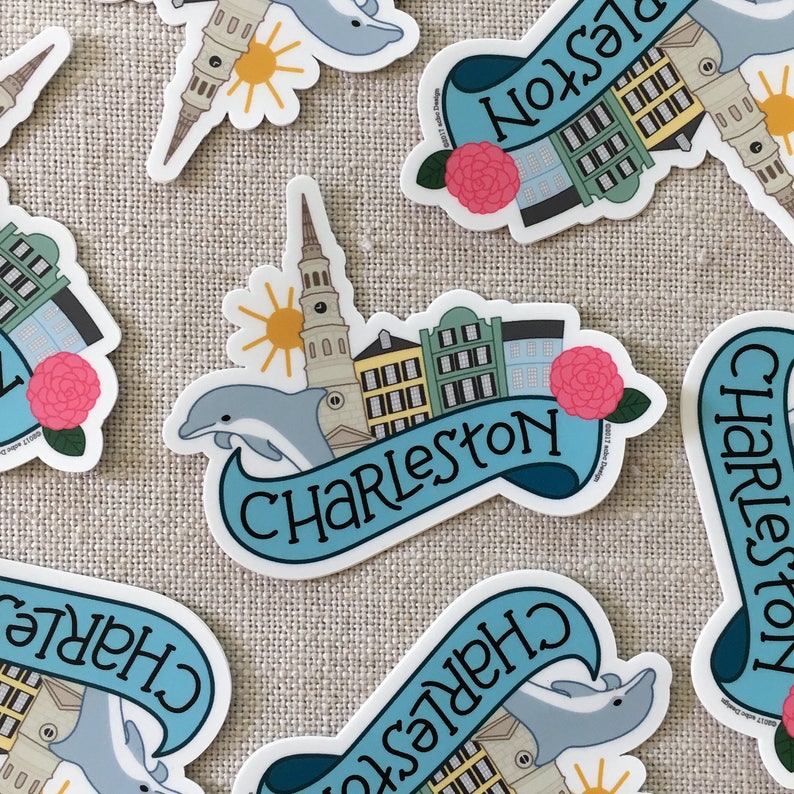 Charleston South Carolina Vinyl Sticker Rainbow Row Dolphin | Etsy