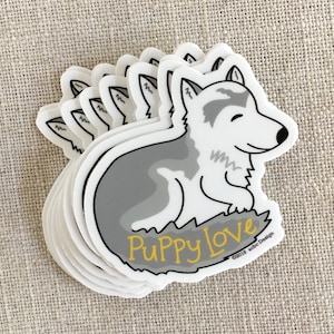 Puppy Love Husky Dog Vinyl Sticker / Cute Dog Sticker / Illustrated ...