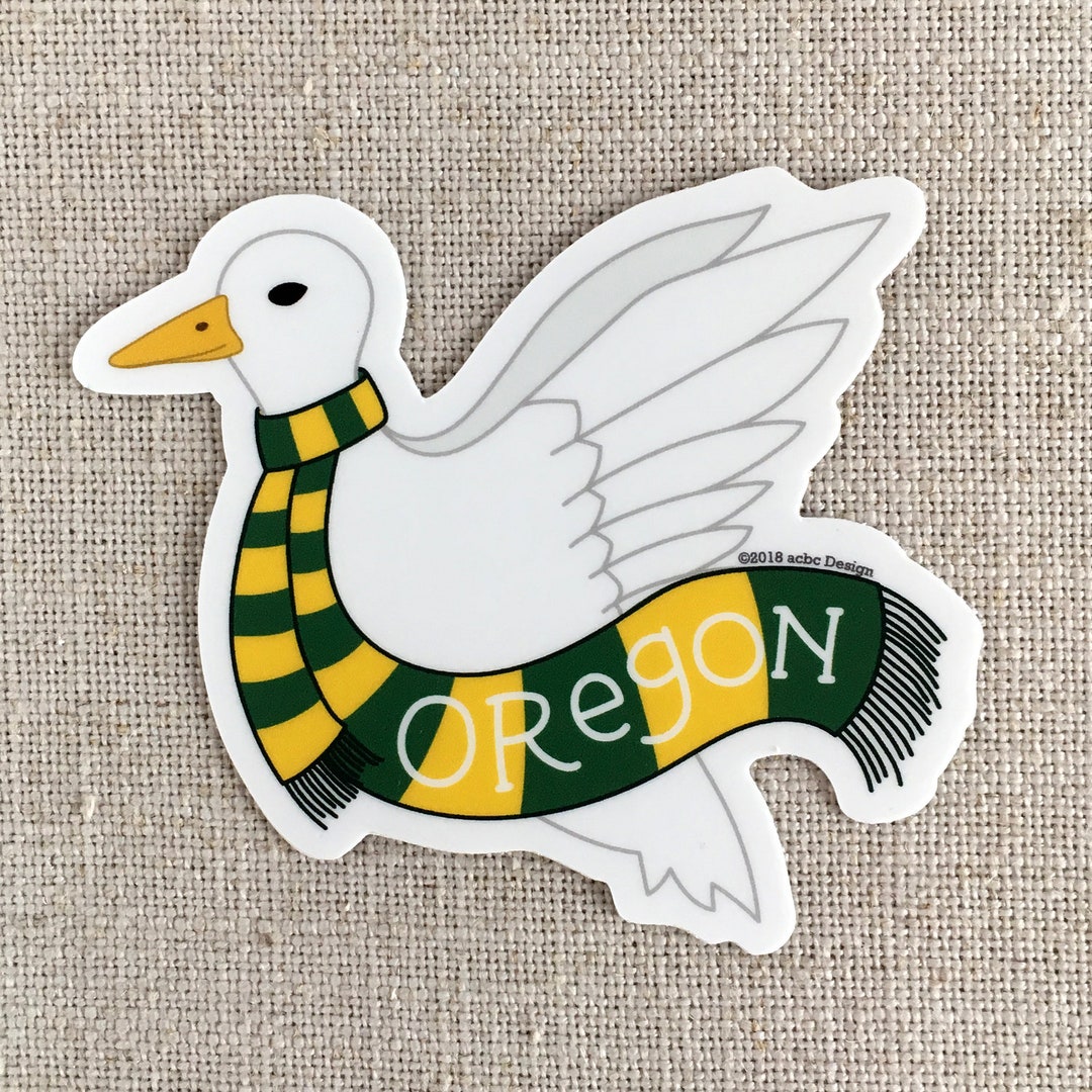 Oregon Duck Vinyl Sticker / Illustrated Flying Duck With Green and ...