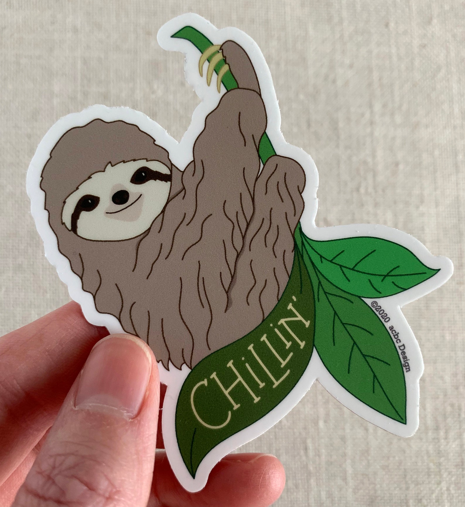 Chillin' Sloth Vinyl Sticker / Cute Illustrated Three Toed - Etsy