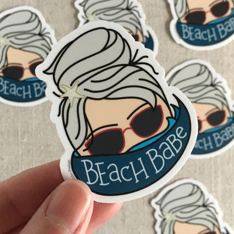 Beach Babe Gray Hair Vinyl Sticker / Beach Sticker / Modern - Etsy
