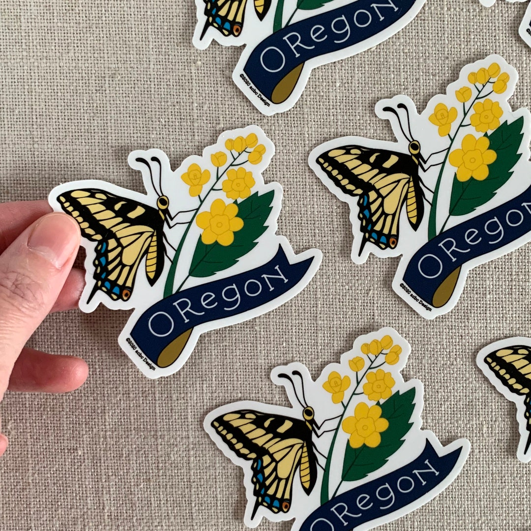Oregon Swallowtail Butterfly and Oregon Grape Vinyl Sticker / Oregon ...