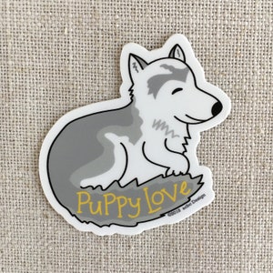 Puppy Love Husky Dog Vinyl Sticker / Cute Dog Sticker / Illustrated ...