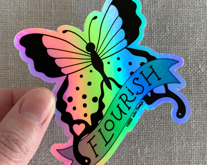Flourish Butterfly Holographic Vinyl Sticker / Inspirational Sticker ...