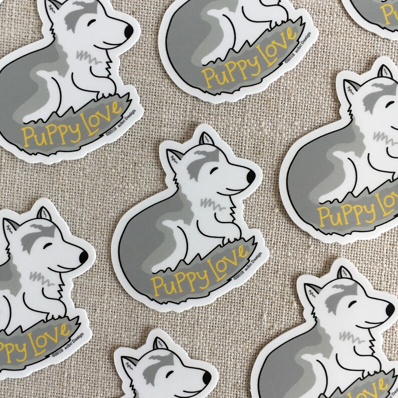 Puppy Love Husky Dog Vinyl Sticker / Cute Dog Sticker / - Etsy
