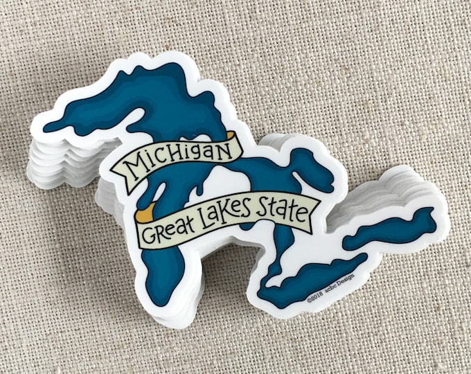 Michigan Great Lakes Vinyl Sticker / Michigan Sticker / Water Bottle ...