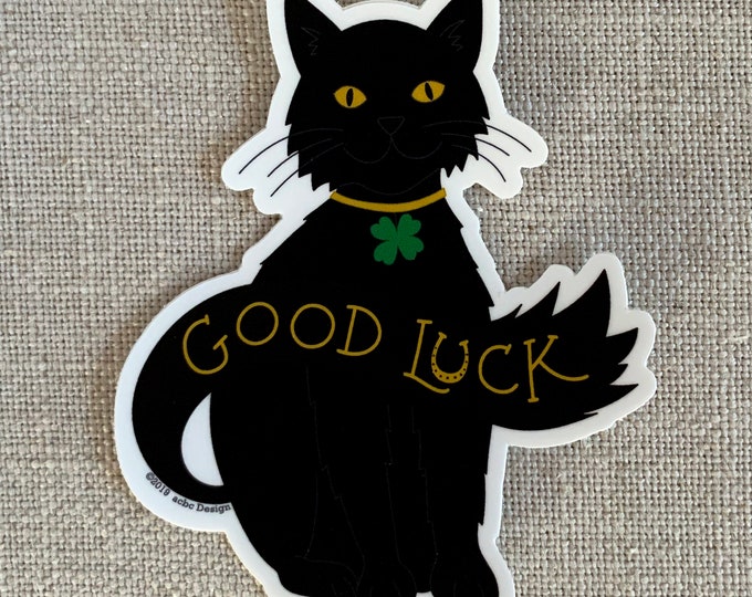 Good Luck Black Kitty Vinyl Sticker / Black Cat Sticker / Good Luck ...