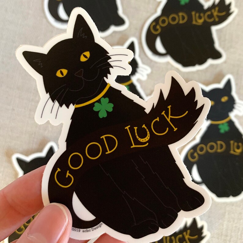 Good Luck Black Kitty Vinyl Sticker / Black Cat Sticker / Good - Etsy
