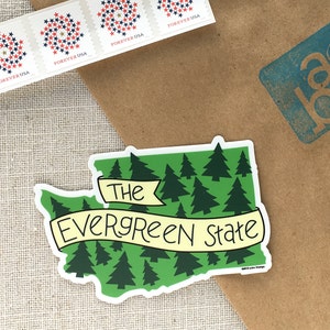 The Evergreen State Vinyl Sticker / Modern Illustrated Washington State ...