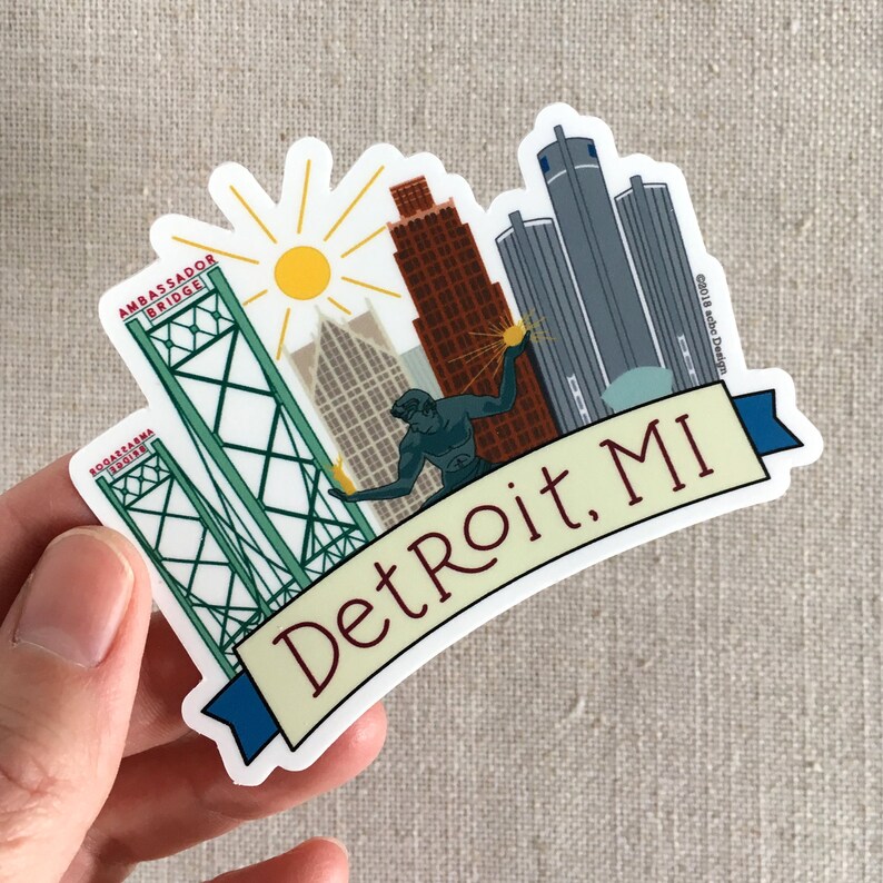 Detroit Michigan Vinyl Sticker / Detroit Skyline Sticker / | Etsy