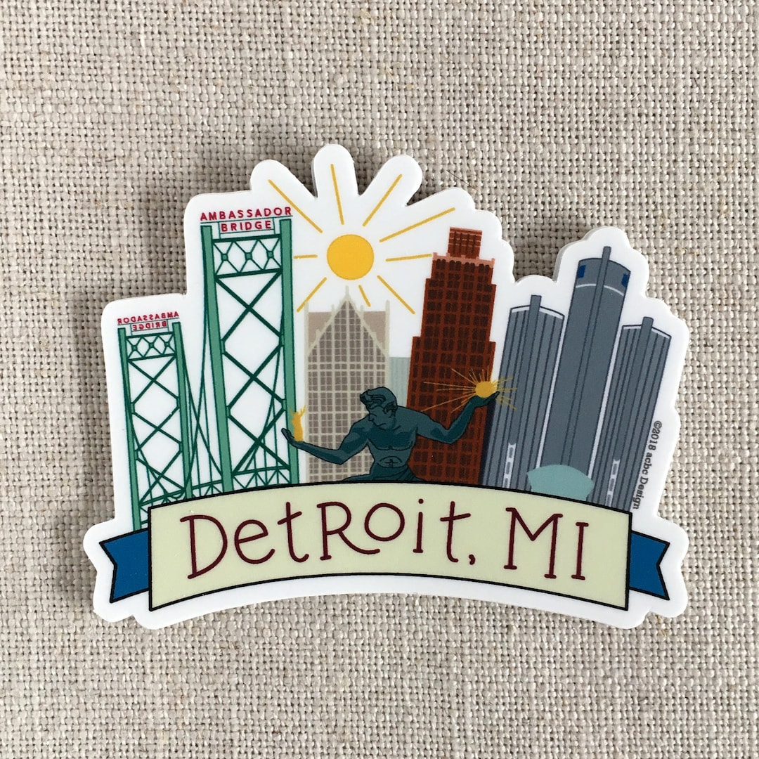 Detroit Skyline Vinyl Sticker: Spirit of Detroit, Ambassador Bridge - Etsy