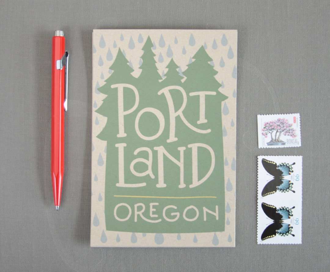 Portland Oregon Rain Set of 6 Postcards / Illustrated Postcards / Hand ...