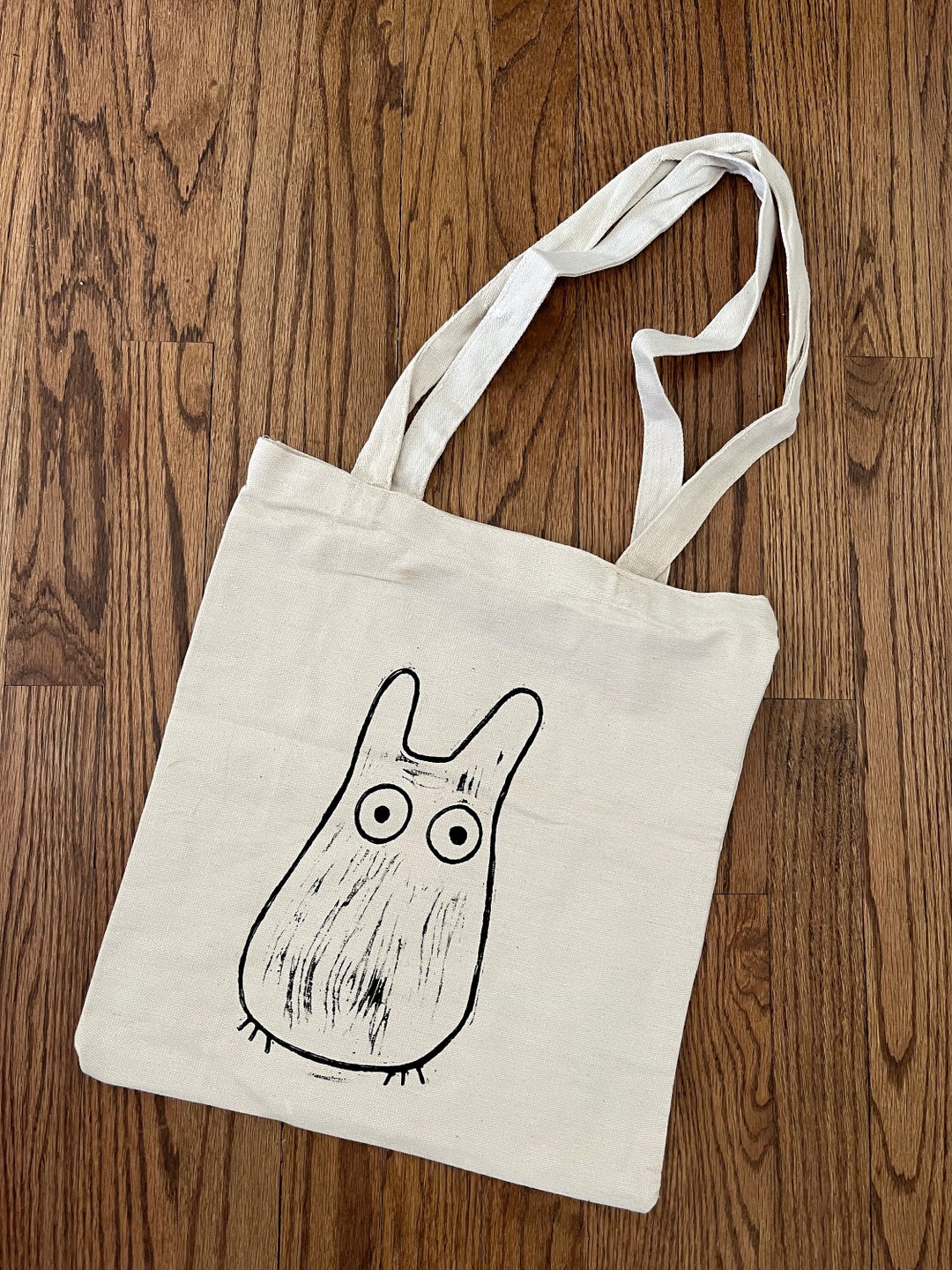 Made to Order White Totoro Block Print Tote Bag - Etsy