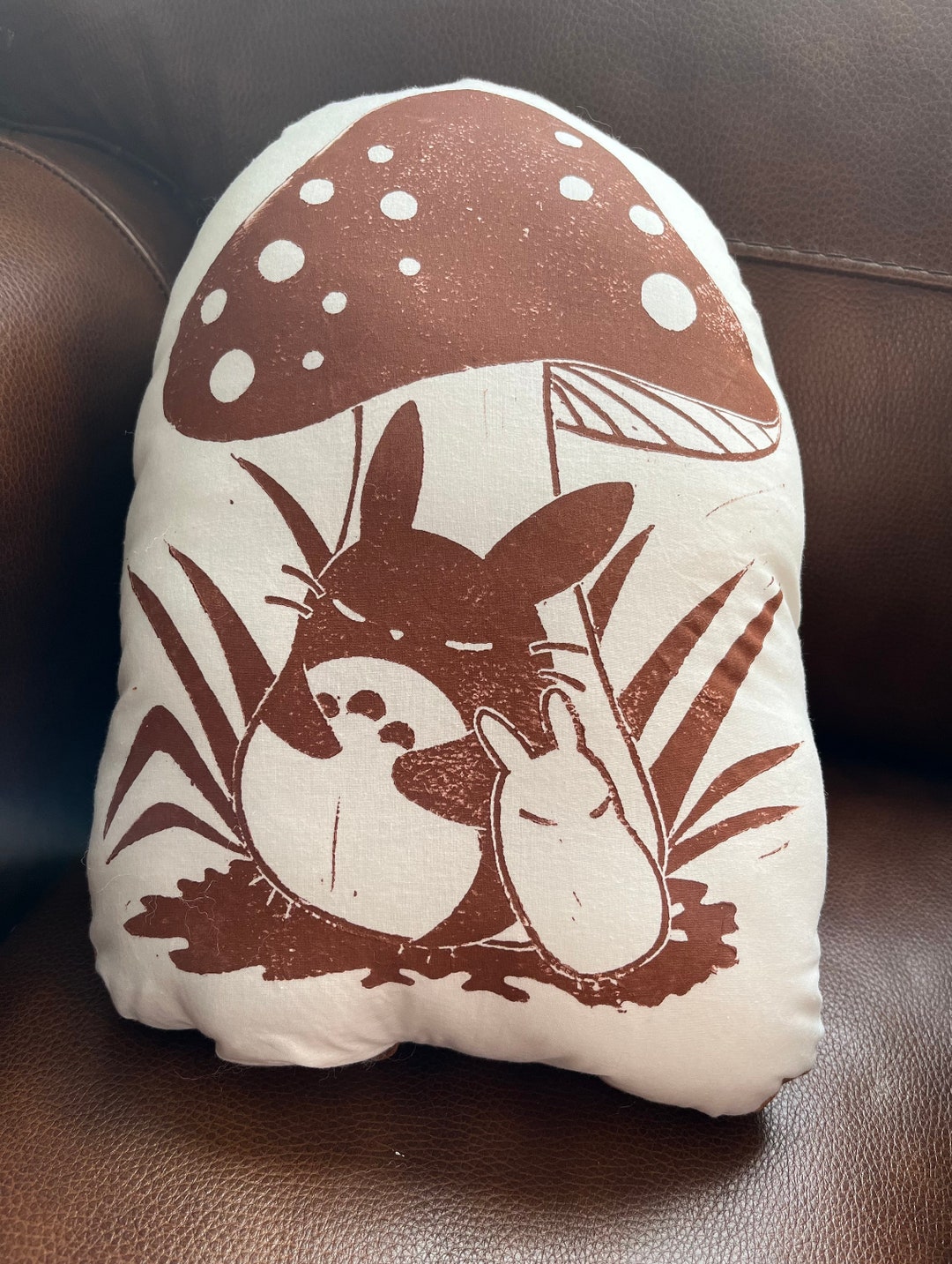 Sleepy Mushroom Totoro Custom Block Print Pillow - Etsy