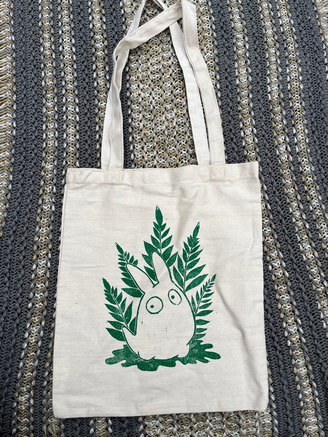 Made to Order Fern White Totoro Block Print Tote Bag - Etsy