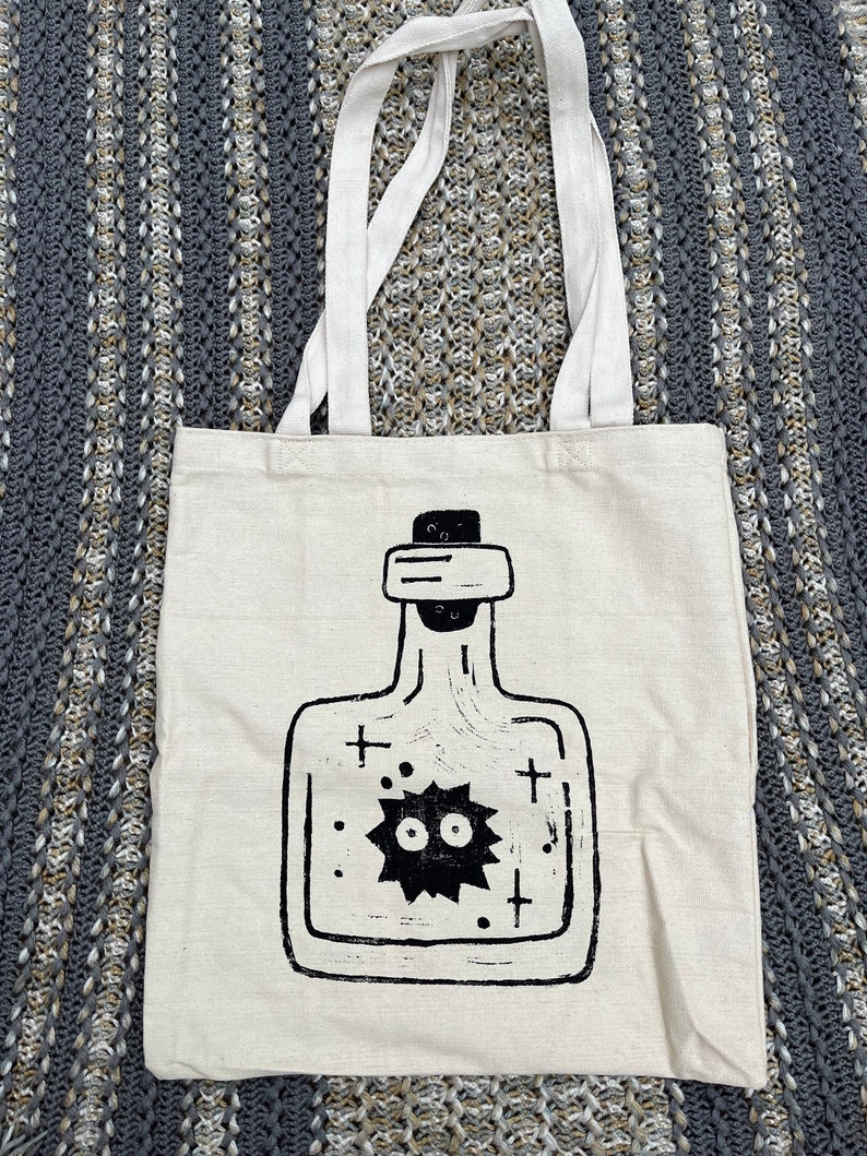 Made to Order Bottled Soot Sprite Block Print Tote Bag - Etsy