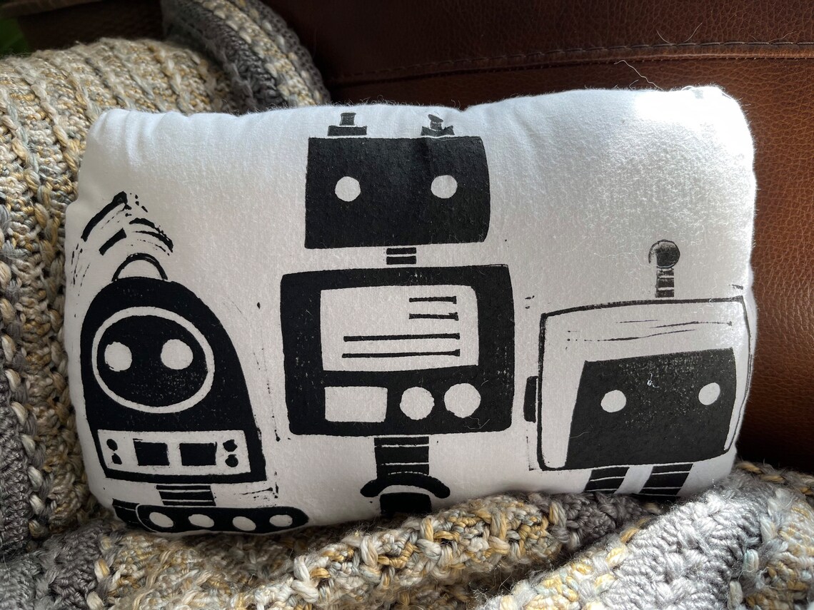 Robot Custom Block Print Pillow - Etsy