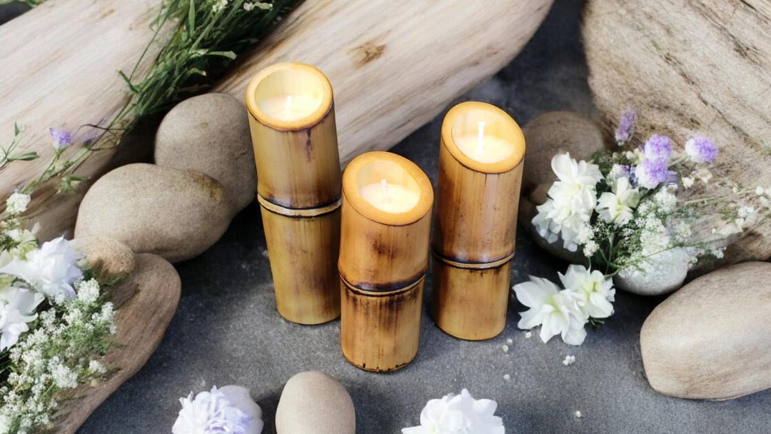 Handcrafted Bamboo Soy Wax Candles, Aromatic Eco-friendly Decor (3-5 In ...