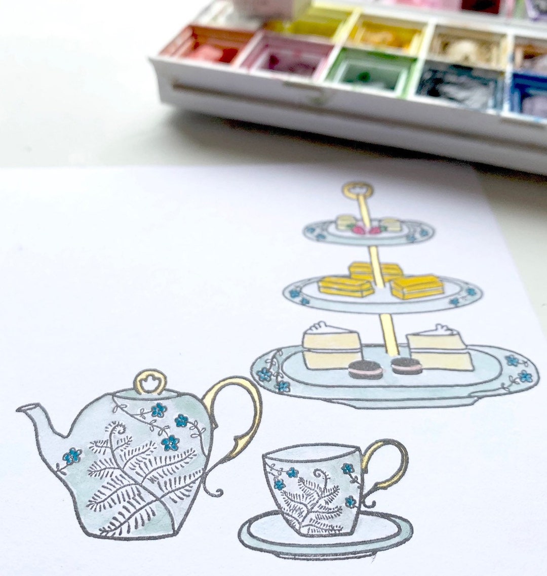 Tea Set Rubber Stamps - Afternoon Tea Set - Tea Rubber Stamp - Teapot ...