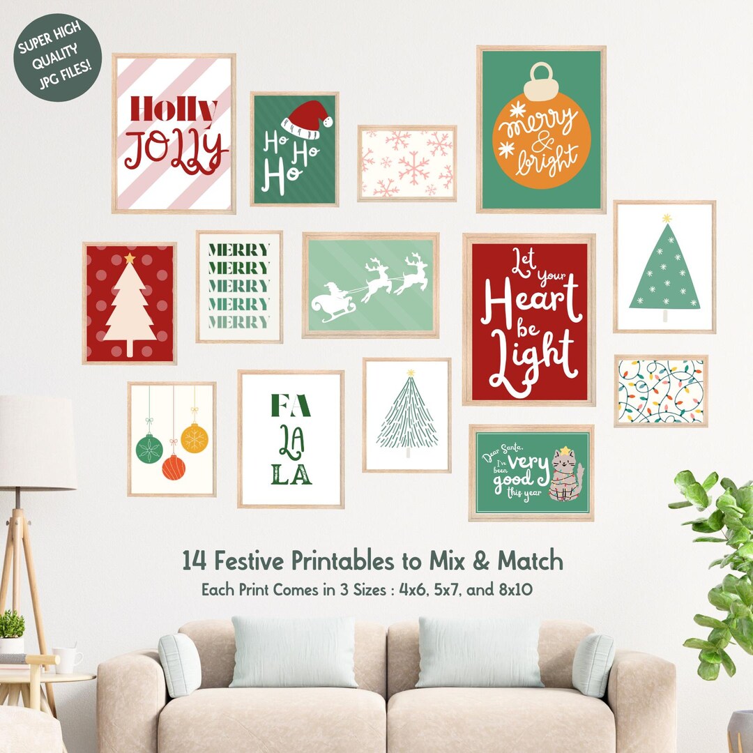Christmas Printable Holly Jolly Art Bundle, Cute Festive Holiday ...