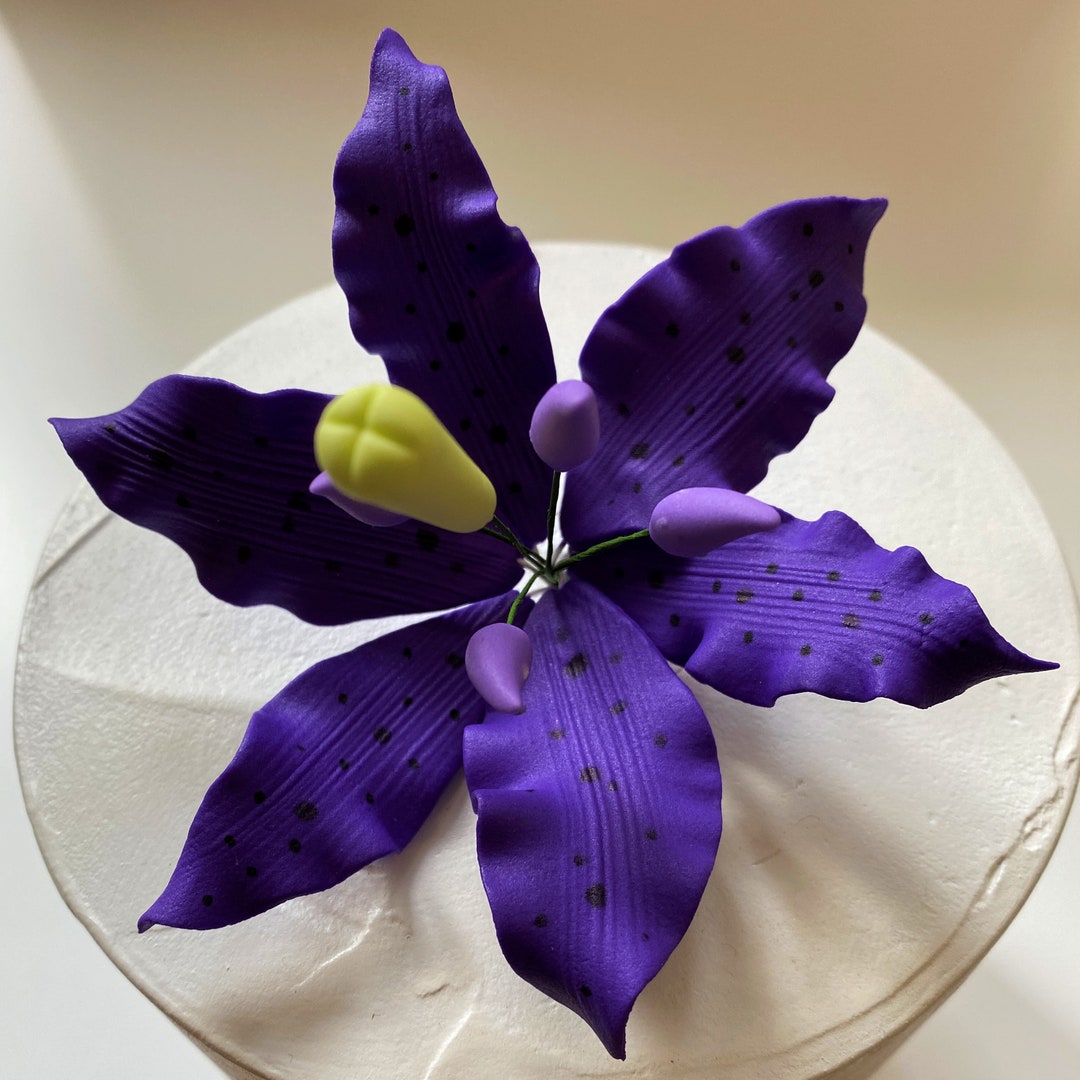 Gumpaste Lily Purple Flower Blossoms Sugar Cupcake Topper - Cake Topper ...