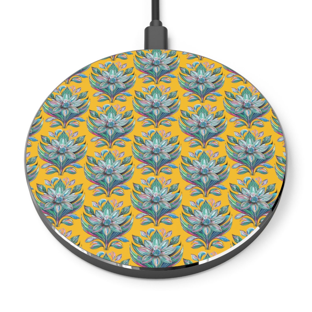 Art Deco Floral Yellow Wireless Charger - Etsy