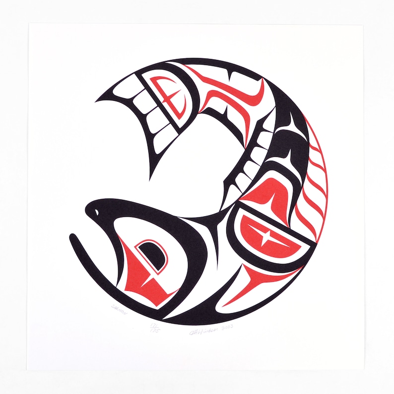 Vintage Northwest Coast Native Salmon Design Serigraph by - Etsy