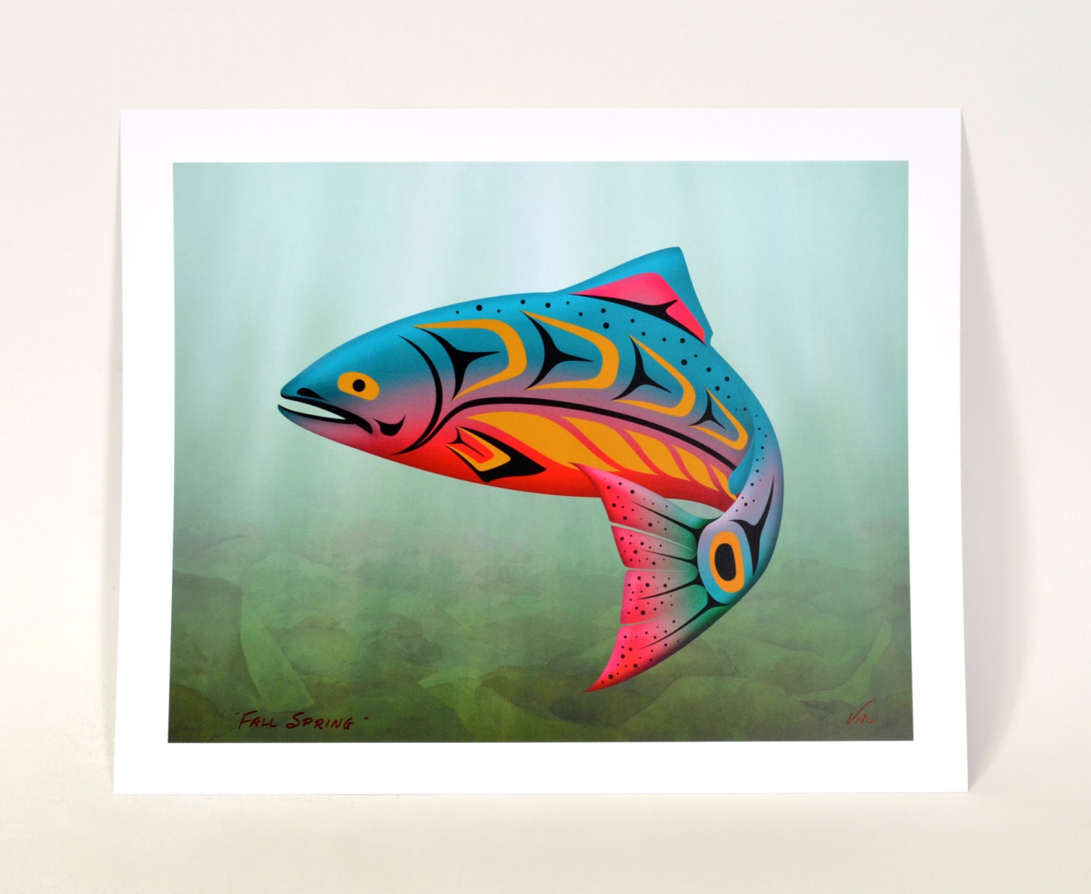 Signed Salmon Print | Northwest Coast Native Art by Val Malesku - Etsy