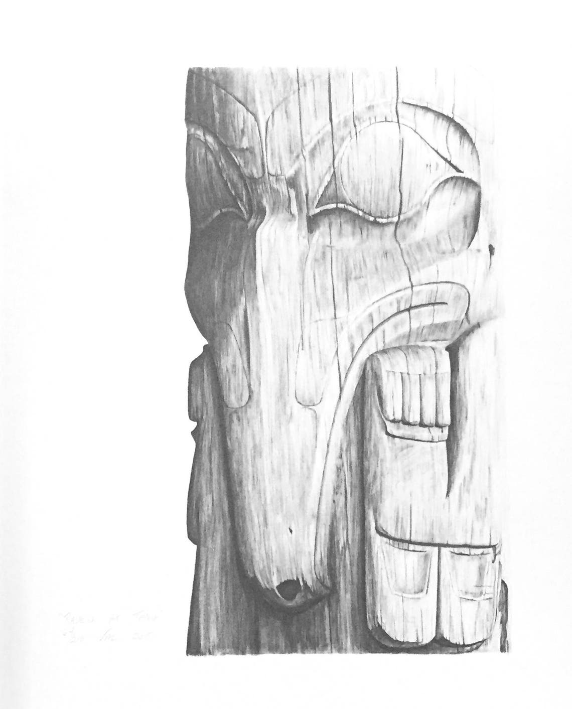 Raven Totem Pole Print Minimalistic Lithograph by Native - Etsy