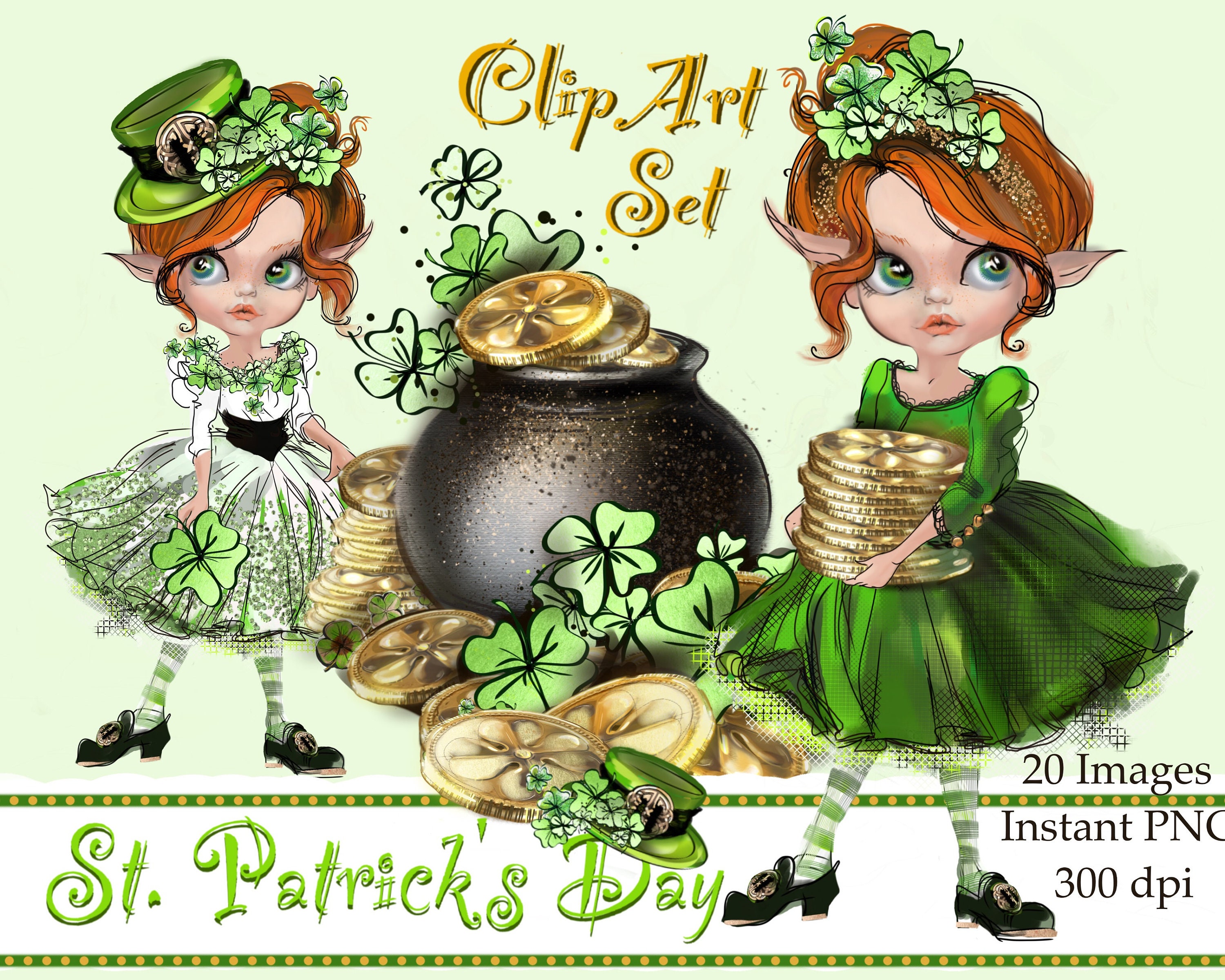 St.patrick's Digital Clipart Set,cute Girls,leprechaun,hidden Pot of ...