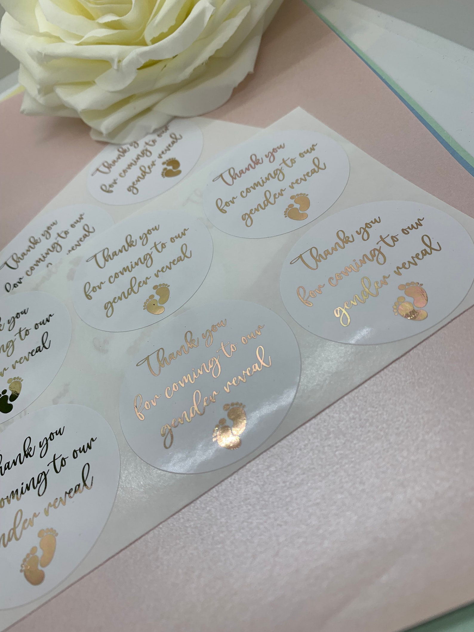 Gender Reveal Thank You Baby Shower Foiled Stickers. Party Bag Stickers ...