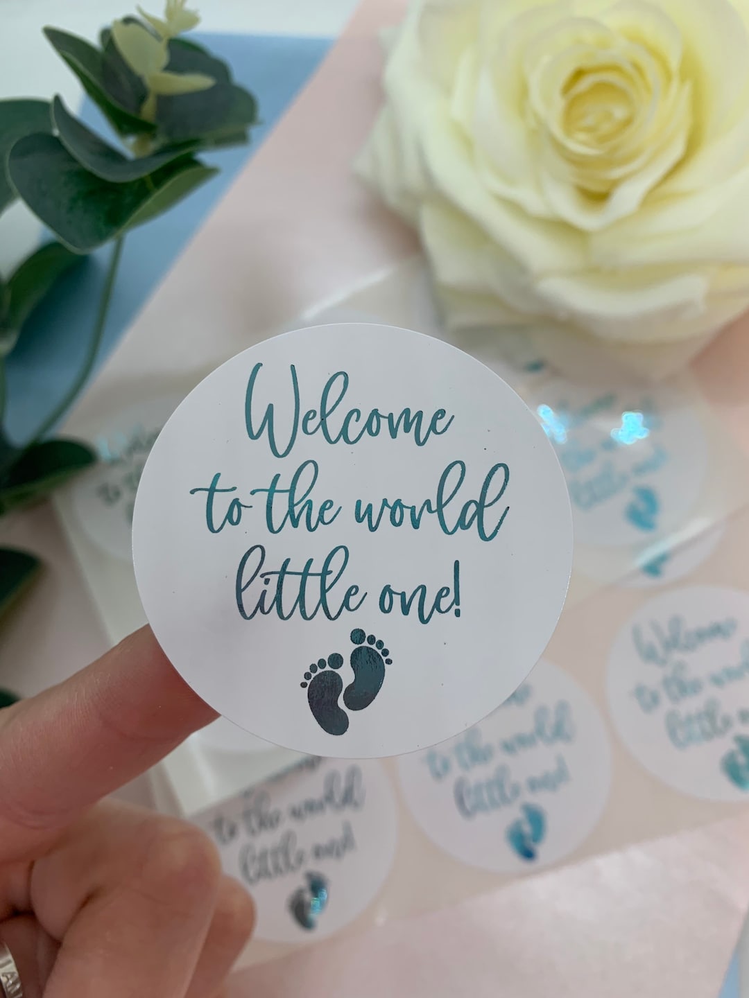 Welcome to the World Little One Baby Shower Foiled Stickers. Party Bag ...