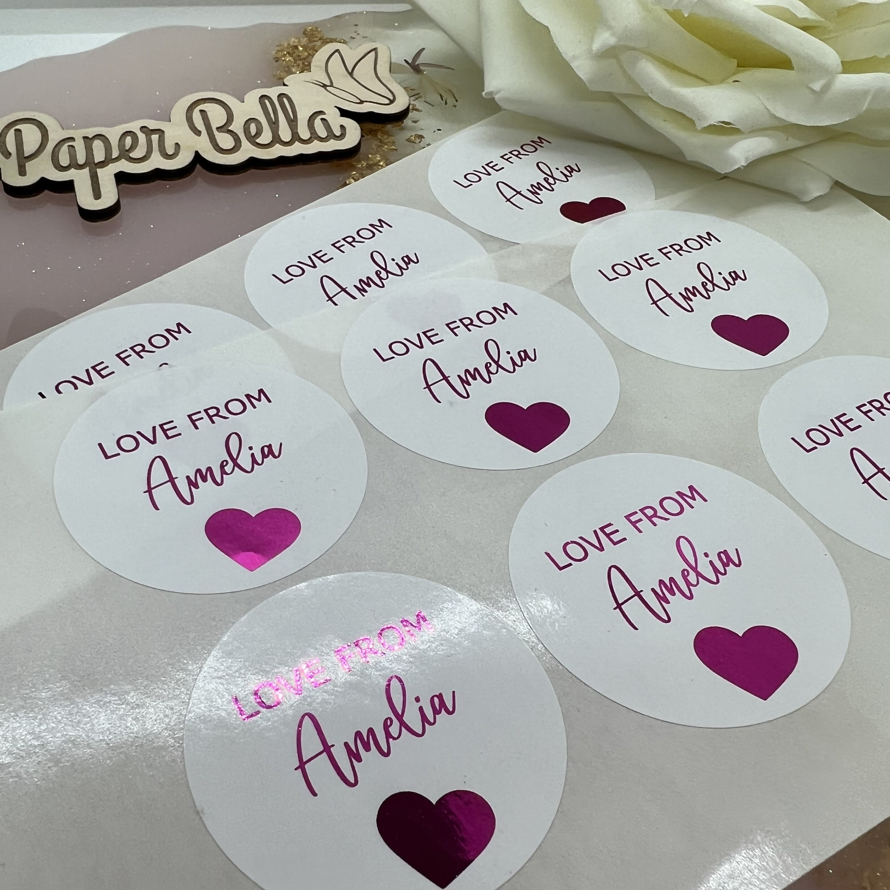 Personalised Love From Name Present Stickers. Birthday Gloss Foiled ...