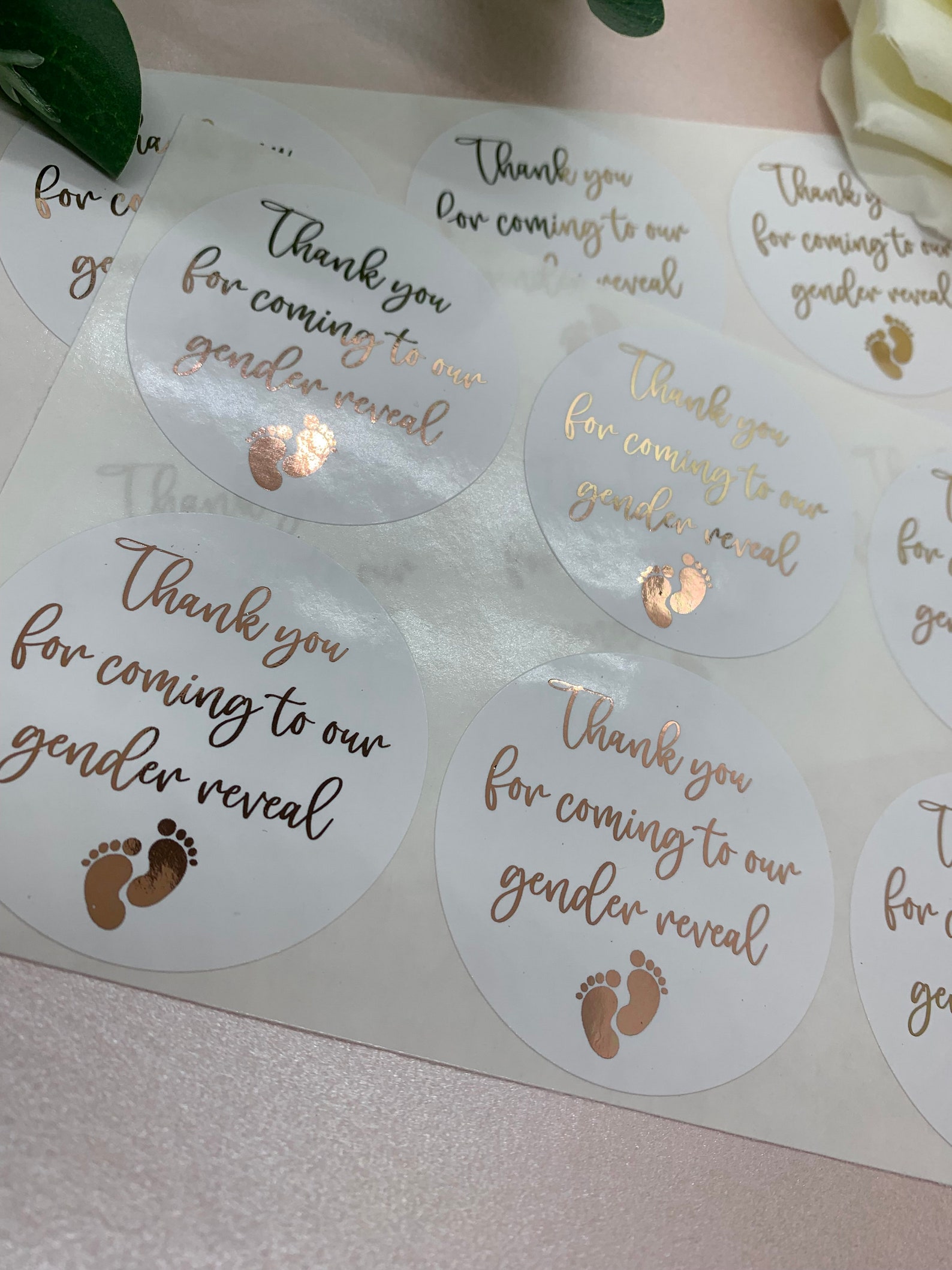 Gender Reveal Thank You Baby Shower Foiled Stickers. Party Bag Stickers ...