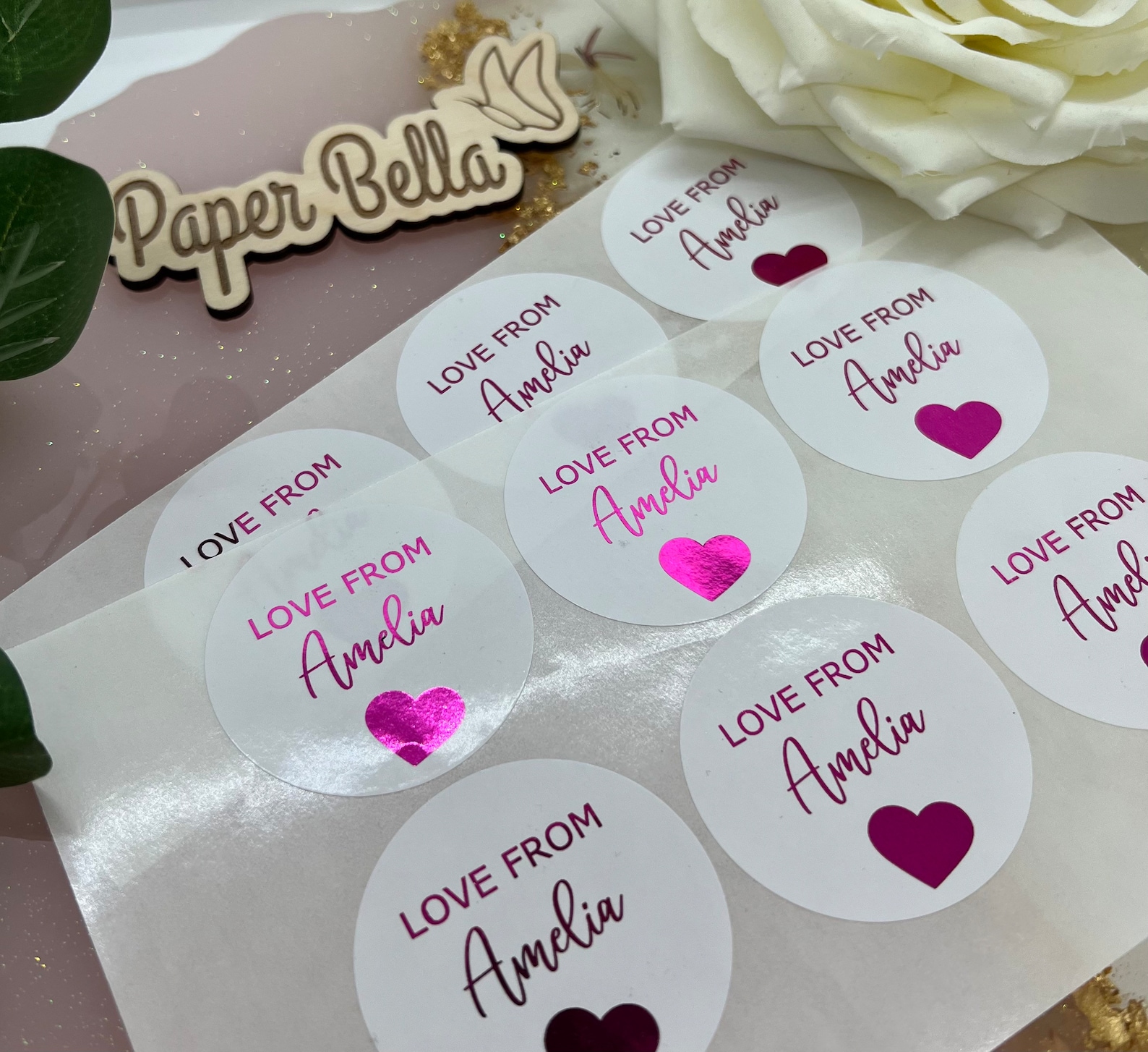 Personalised Love From Name Present Stickers. Birthday Gloss Foiled ...