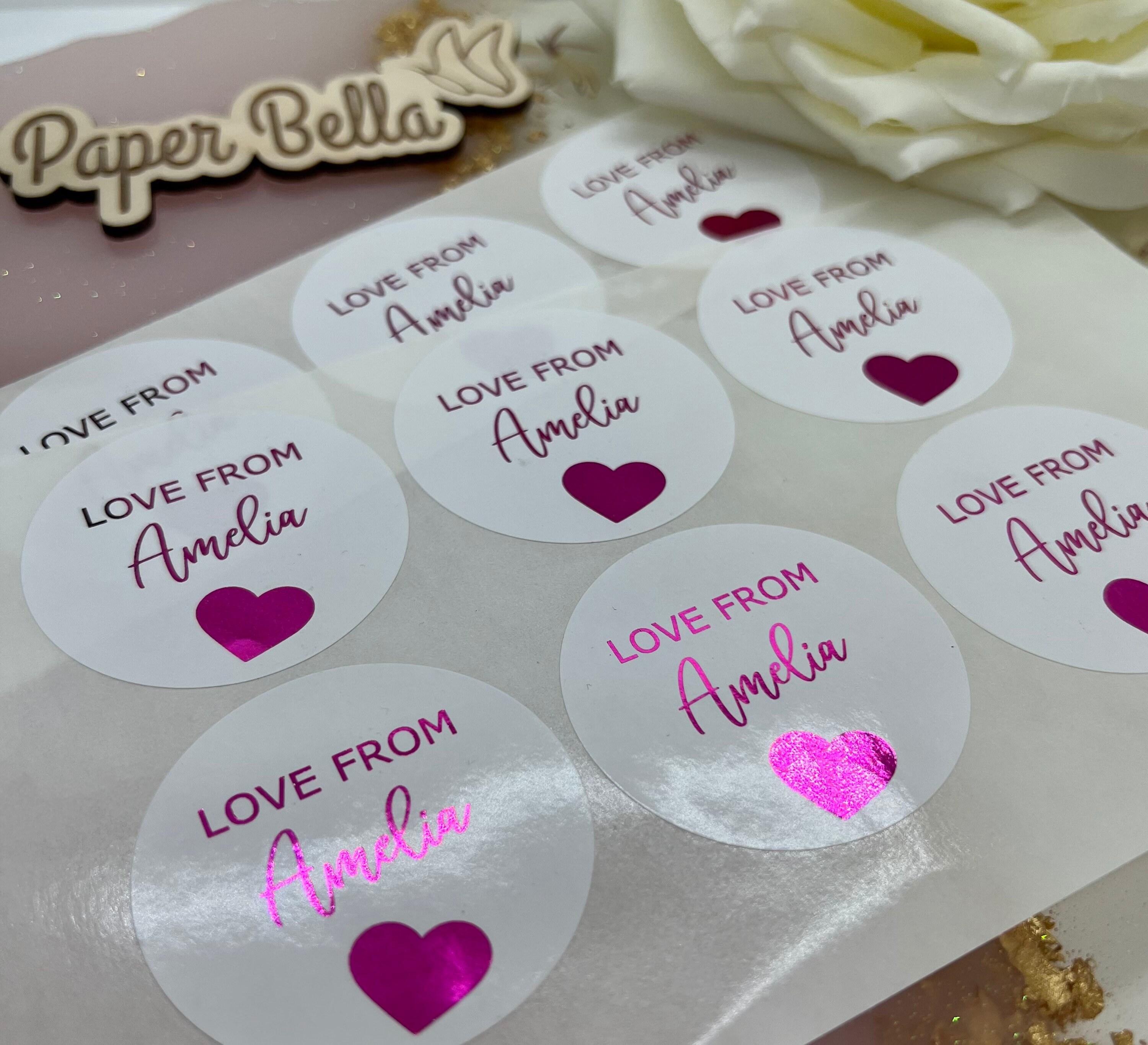 Personalised Love From Name Present Stickers. Birthday Gloss Foiled ...