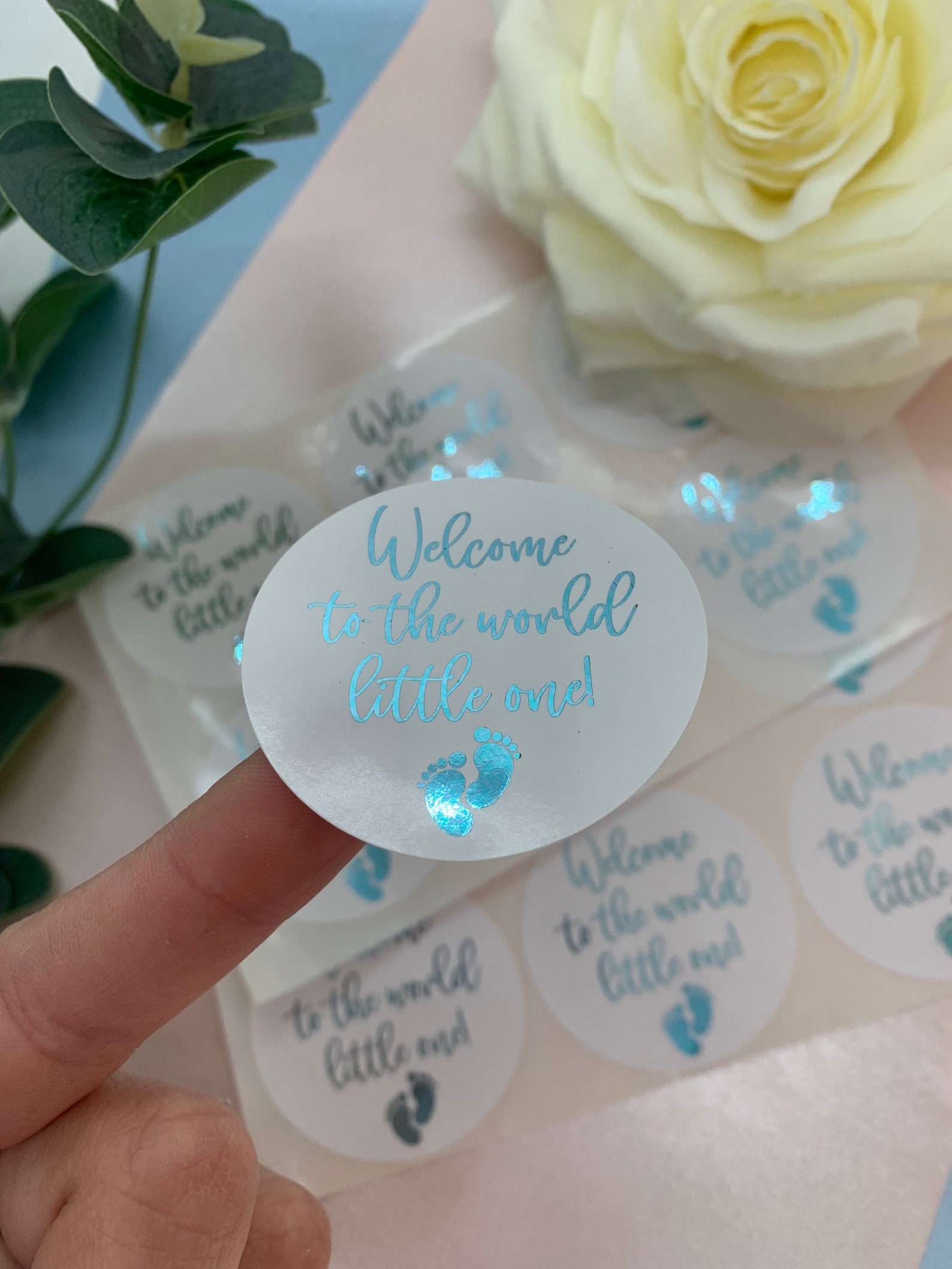 Welcome to the World Little One Baby Shower Foiled Stickers. Party Bag ...