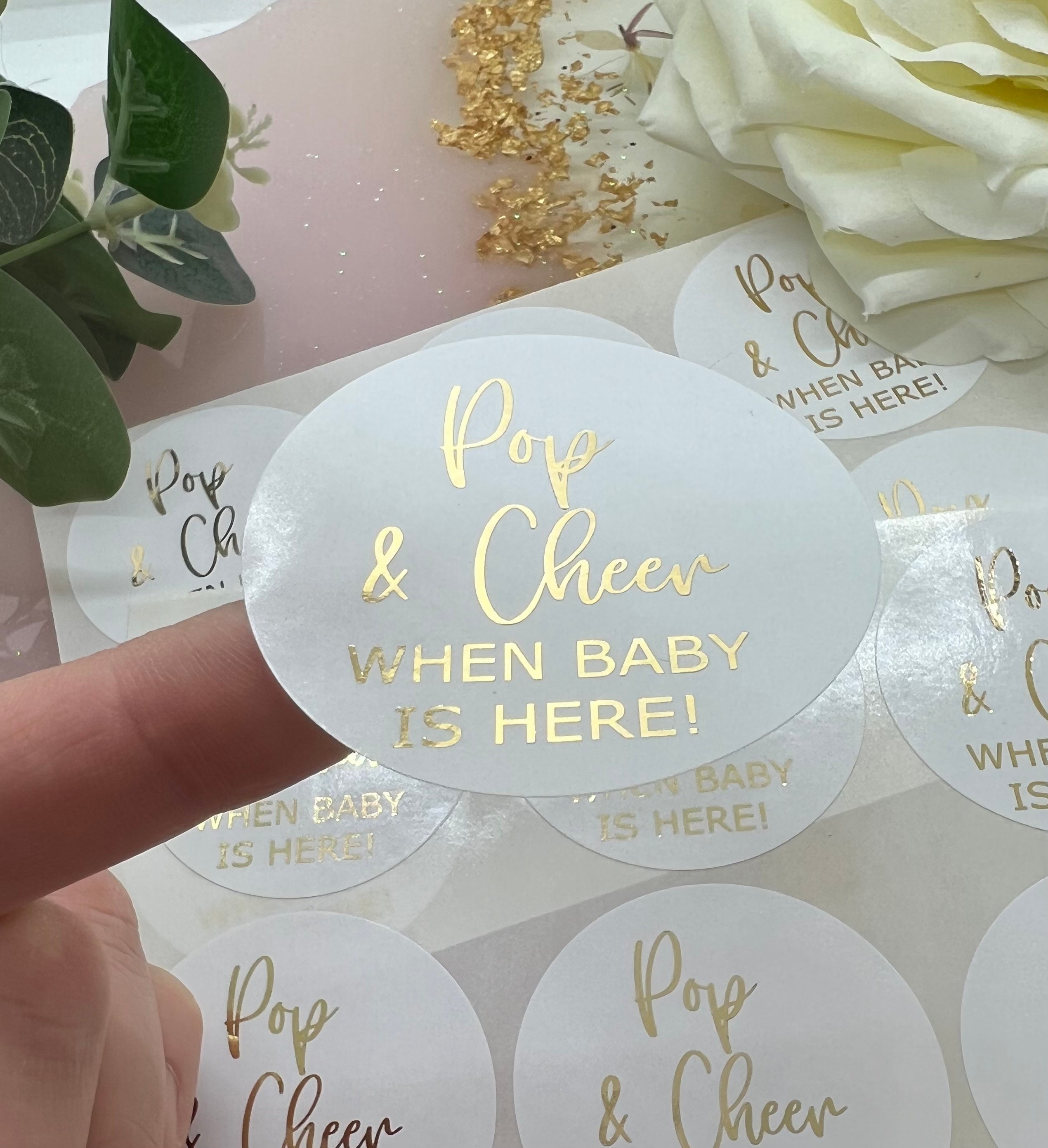 Pop and Cheer When Baby is Here Baby Shower Foiled Stickers. - Etsy