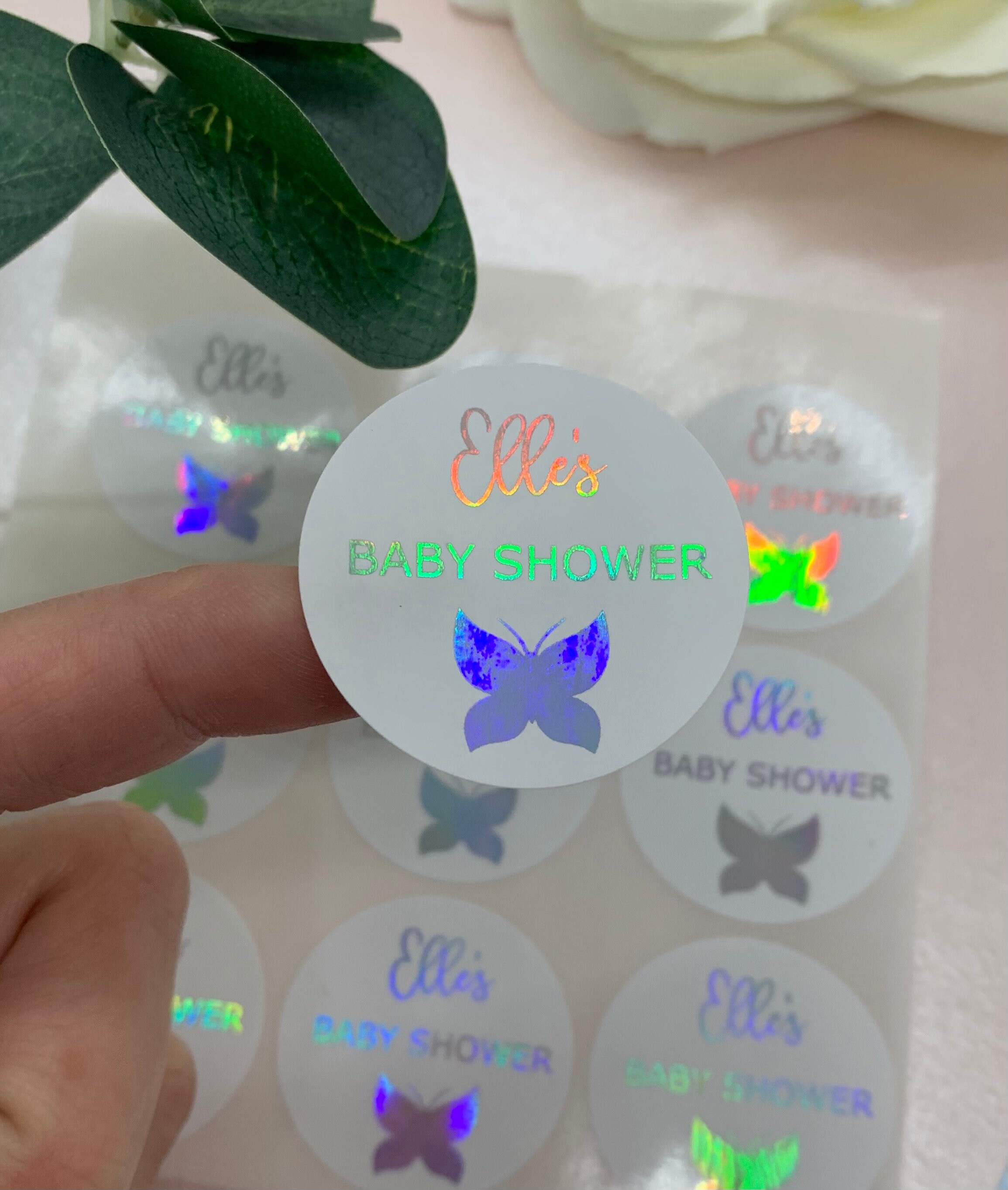 Personalised Butterfly Baby Shower Foiled Stickers. Party Bag Stickers ...