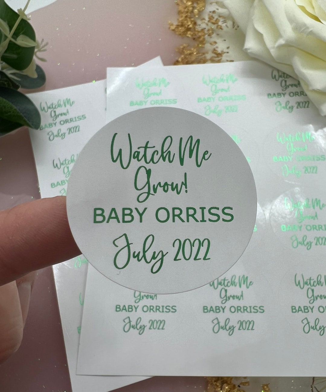 Personalised Watch Me Grow Baby Shower Foiled Stickers. Party Bag ...