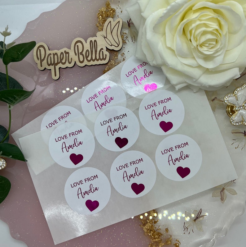 Personalised Love From Name Present Stickers. Birthday Gloss Foiled ...