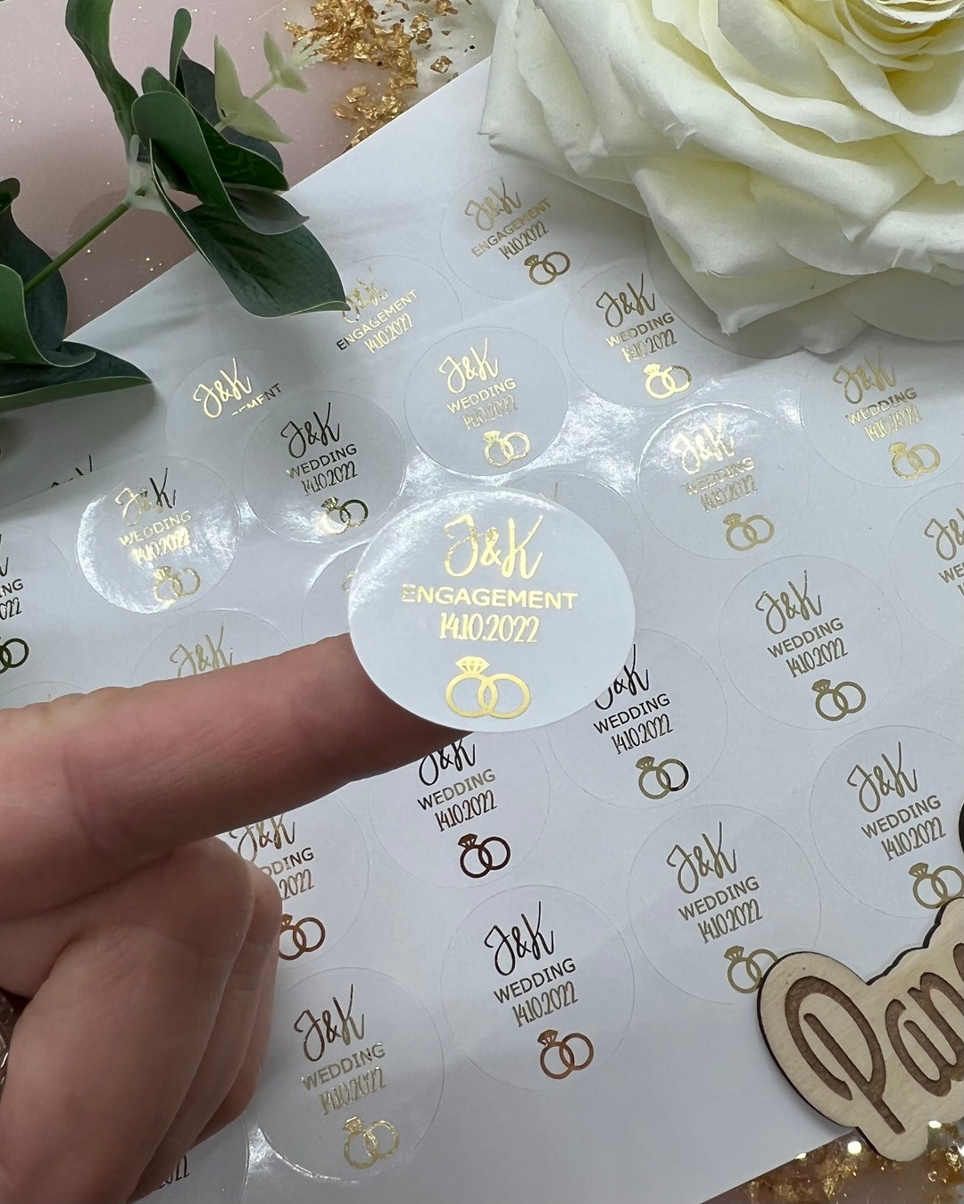 Personalised Initial Engagement Wedding Rings Foiled Stickers. Party ...