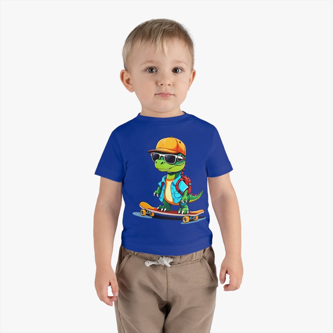 Cute Dinosaur Swag, Dino Boy on Skate Board, Too Cool for School Infant ...